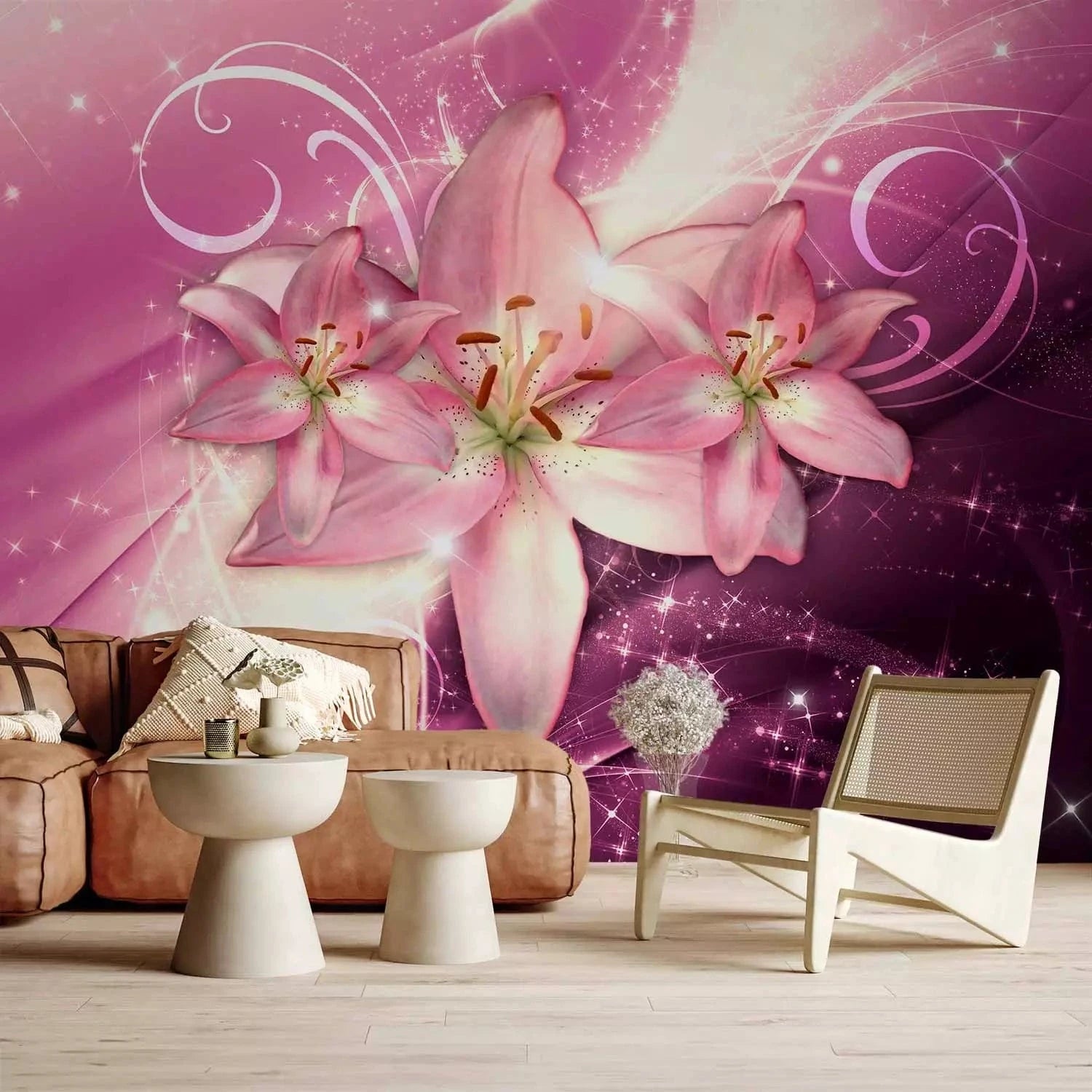 Wall Murals - Lilies on abstract purple background - 92907 – Tapetenshop.lv