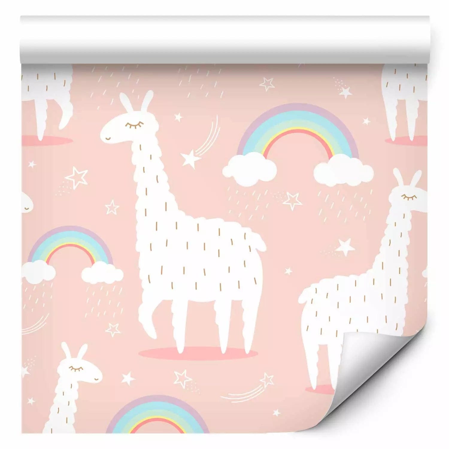Wallpaper for children's room - Lamas and rainbows, 127184, pink ...