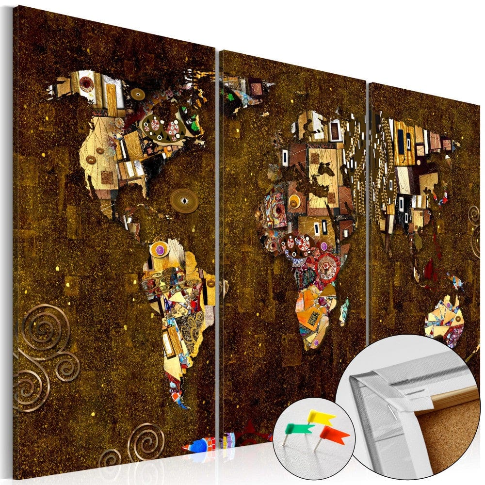 Cork board with world map - Golden Earth – Tapetenshop.lv