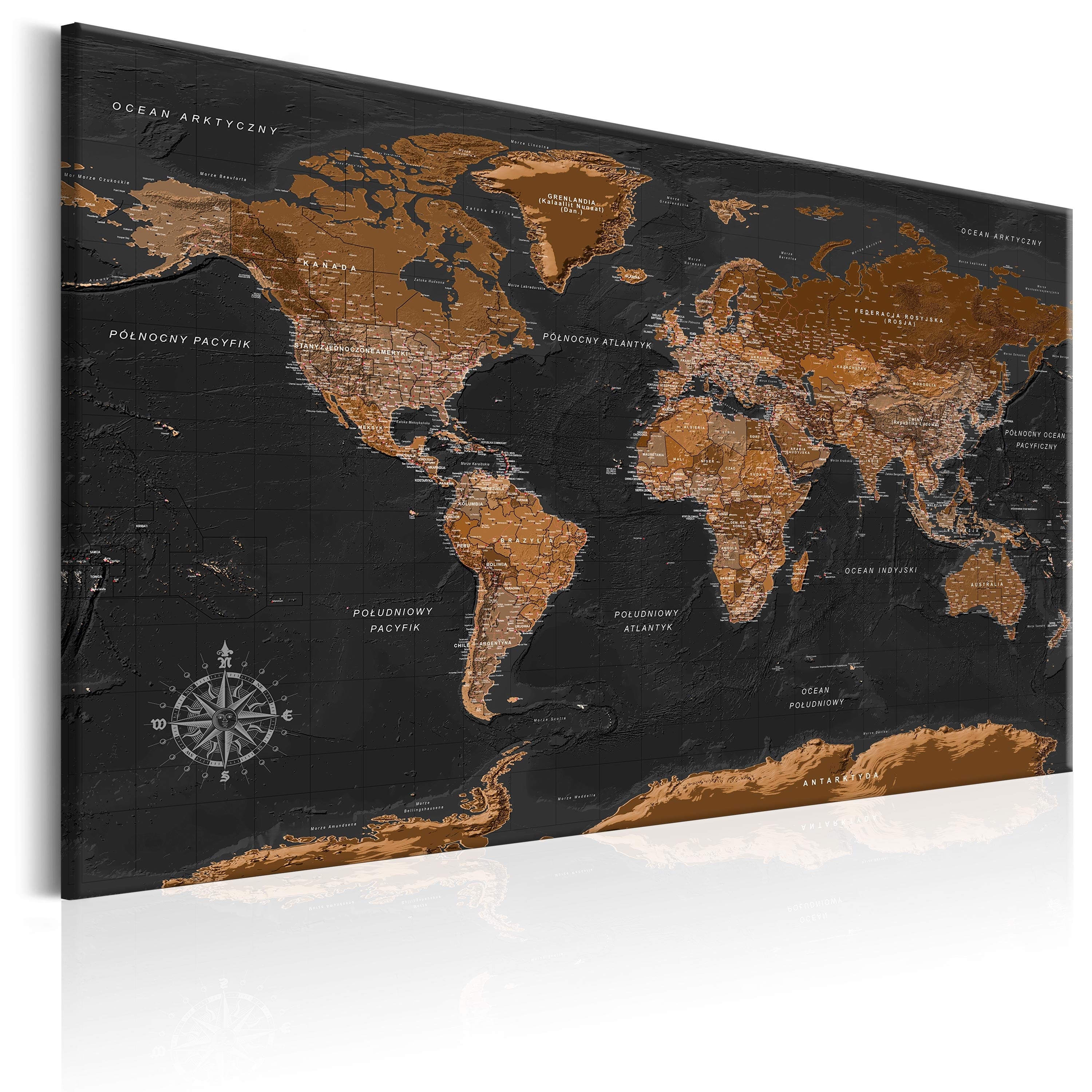 Painting - Brown World Map (Polish) – Tapetenshop.lv