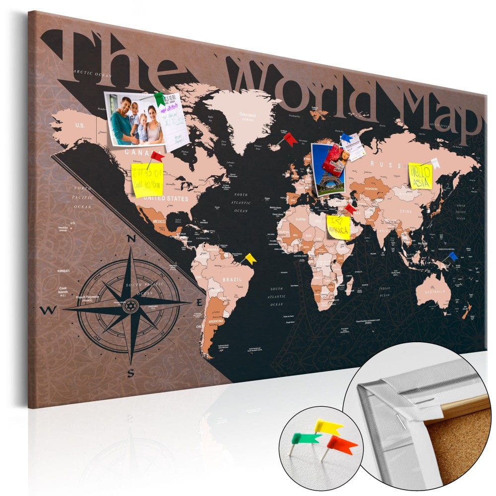 Corkboard - World map: brown – Tapetenshop.lv