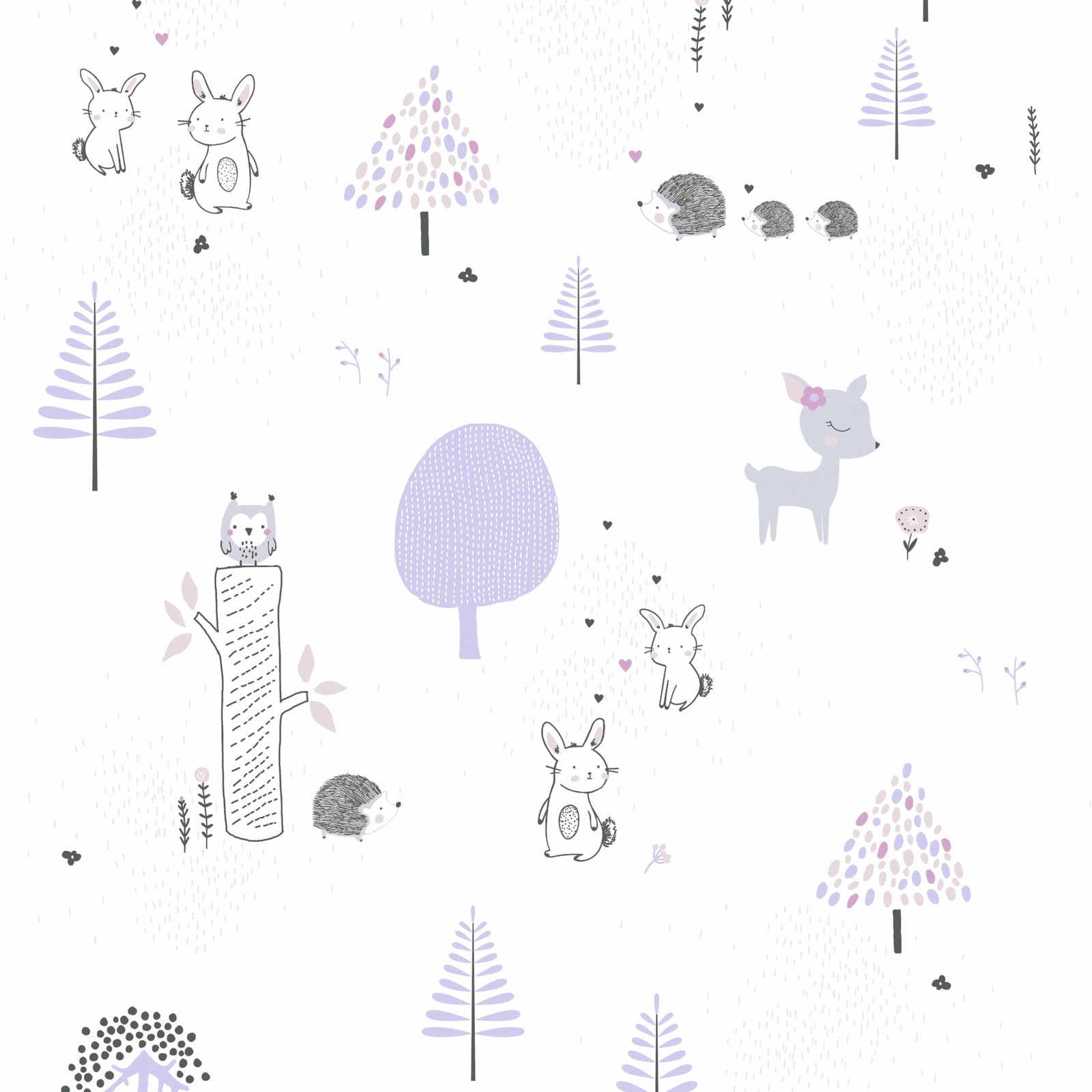 Wallpaper for children's room with wild animals - purple, white, 381171 ...